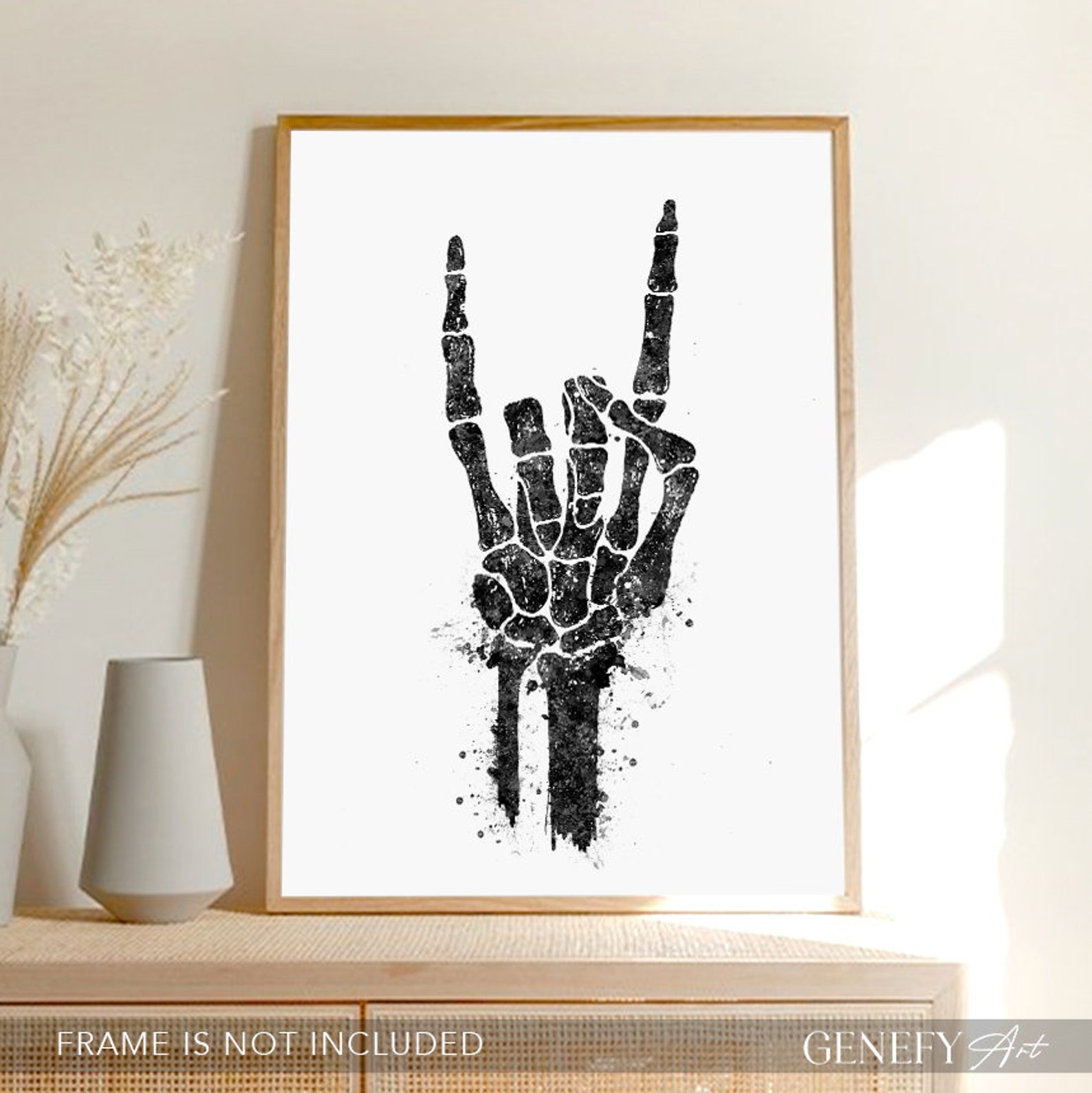 Rock on Skeleton Hand Watercolor Art Print - Halloween Decor - Etsy