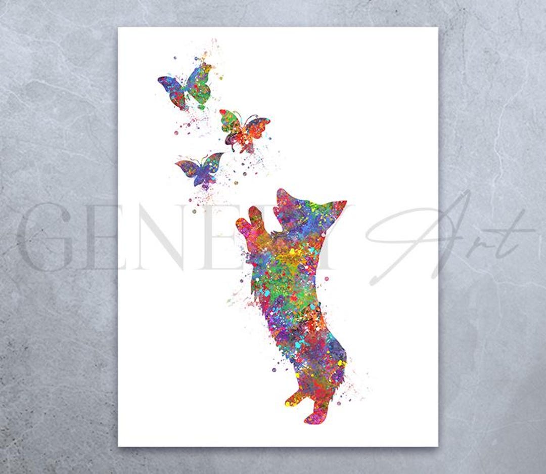 Corgi Watercolor Art Print: Chasing Butterflies Poster - Etsy