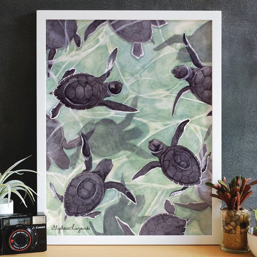 Baby Sea Turtles Art Print Abstract Watercolor Painting - Etsy