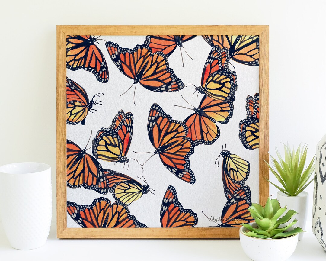 Monarch Pattern Watercolor Square Print - Giclee Art Print - 8" X 8" - Etsy