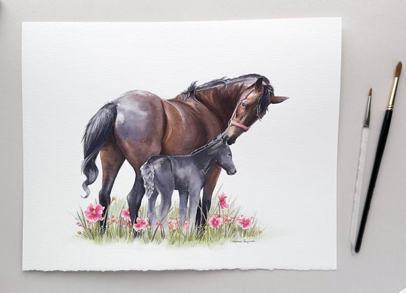 Mare and Foal Original Watercolor Painting 11 X - Etsy