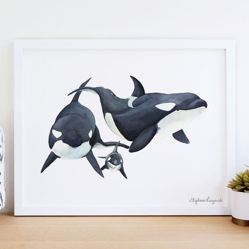 Orca Pod Watercolor Print | Etsy