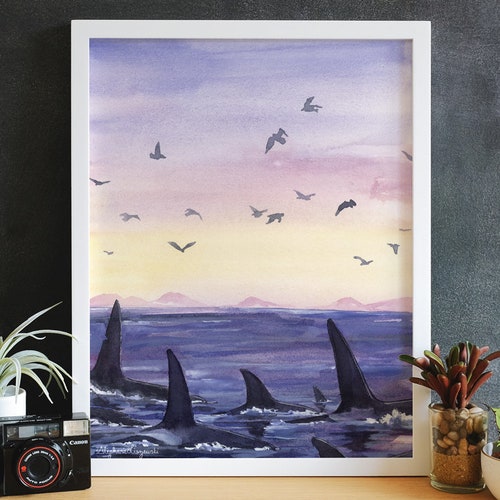 Orca Pod Watercolor Print | Etsy
