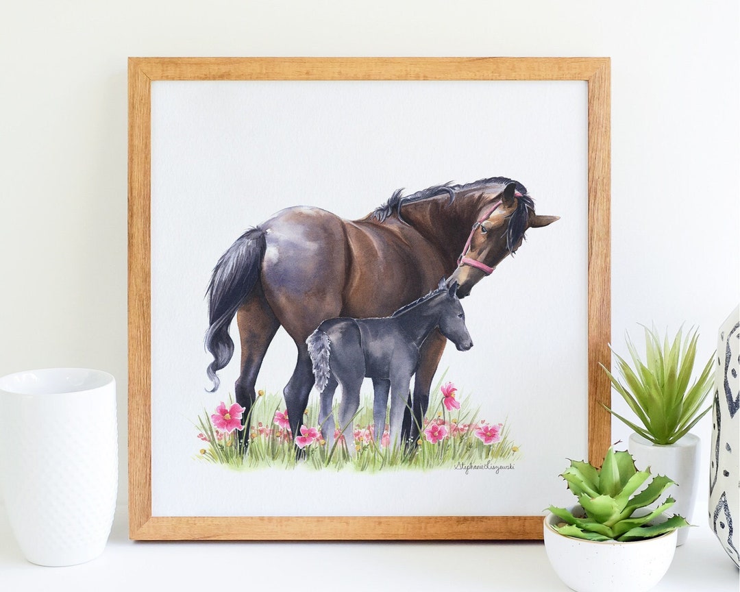Baby Horse and Mother Watercolor Print Nursery Art Print - Etsy