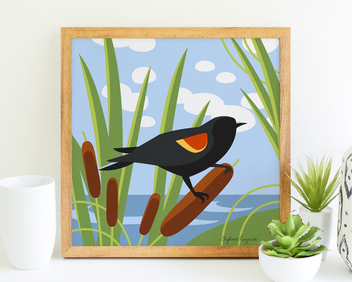 Red Winged Blackbird Illustration Art Print 5 X - Etsy
