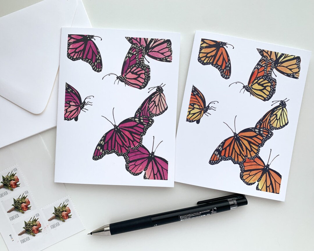 Monarch Butterfly Note Card Set - Watercolor Notecard Set of 4 - 4.25 ...