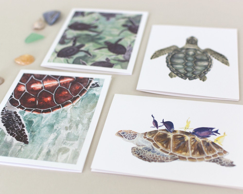 Sea Turtle Note Card Set Printed Watercolor Notecard Set of - Etsy
