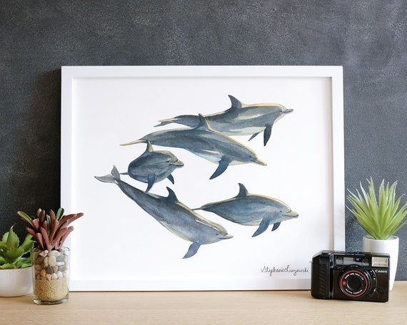 Dolphin Pod Watercolor Print Giclee Art Print 5 x | Etsy