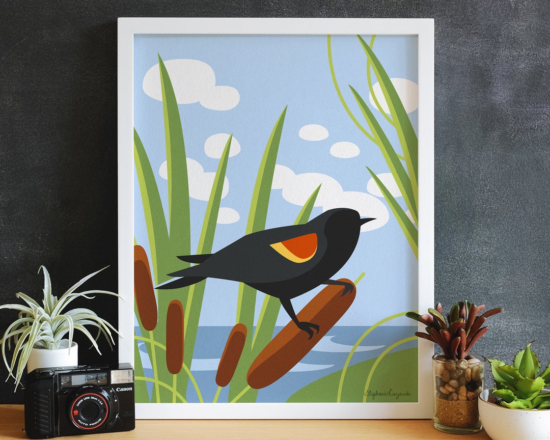 Red Winged Blackbird Illustration Art Print - 5" X 7", 8" X 10", 11" X ...