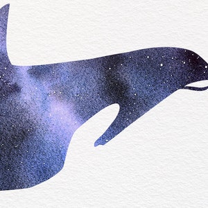 Galaxy Orca Watercolor Print - Giclee Art Print - 5" X 7", 8" X 10" or ...