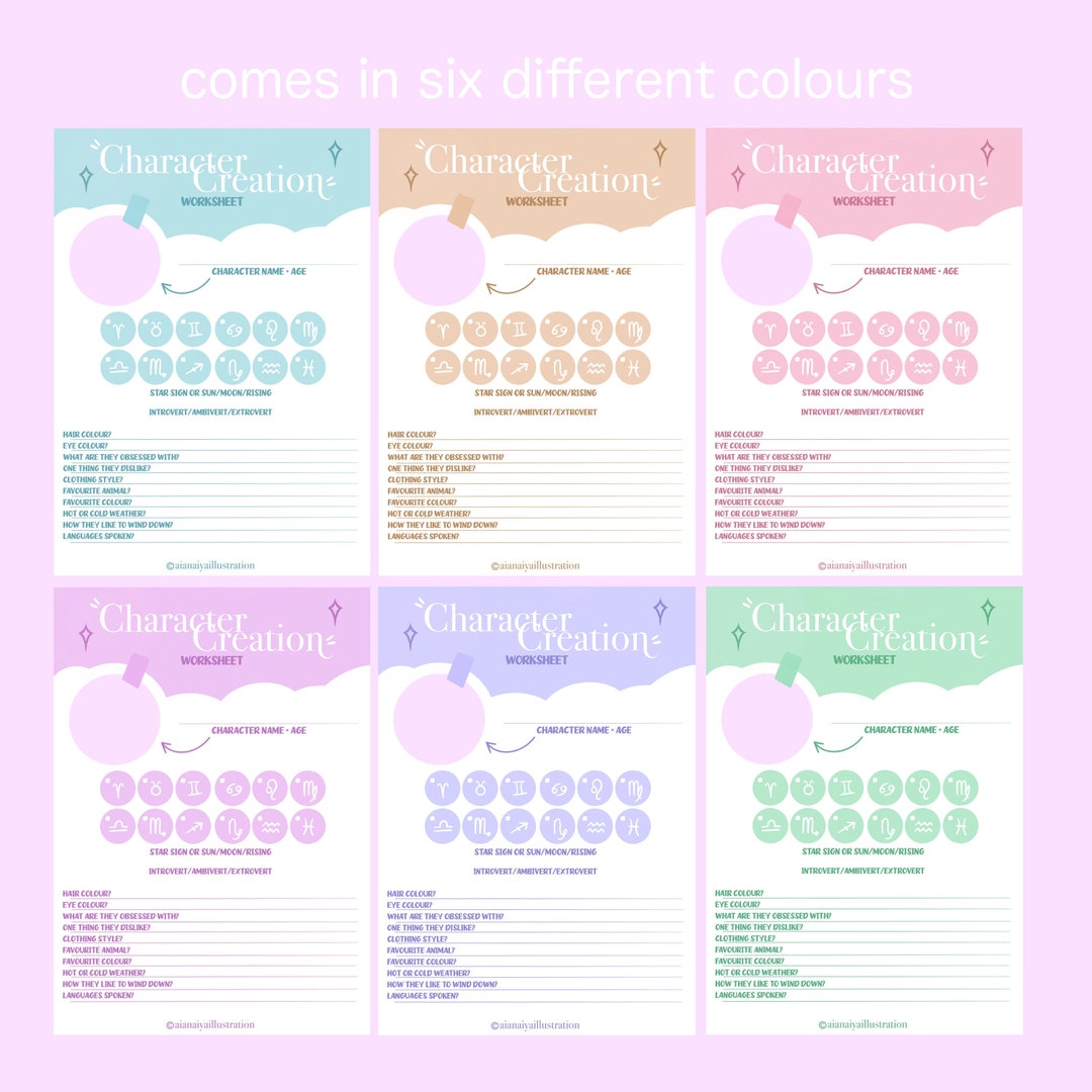 6 Character Creation Digital Sheets, Character Development, Author ...