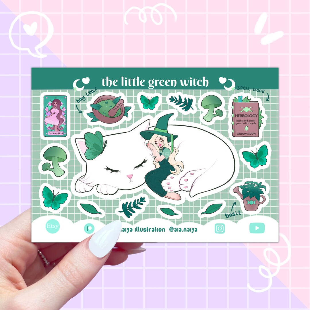 Little Green Witch Vinyl Sticker Sheet, Herb Sticker Sheet, Journal ...