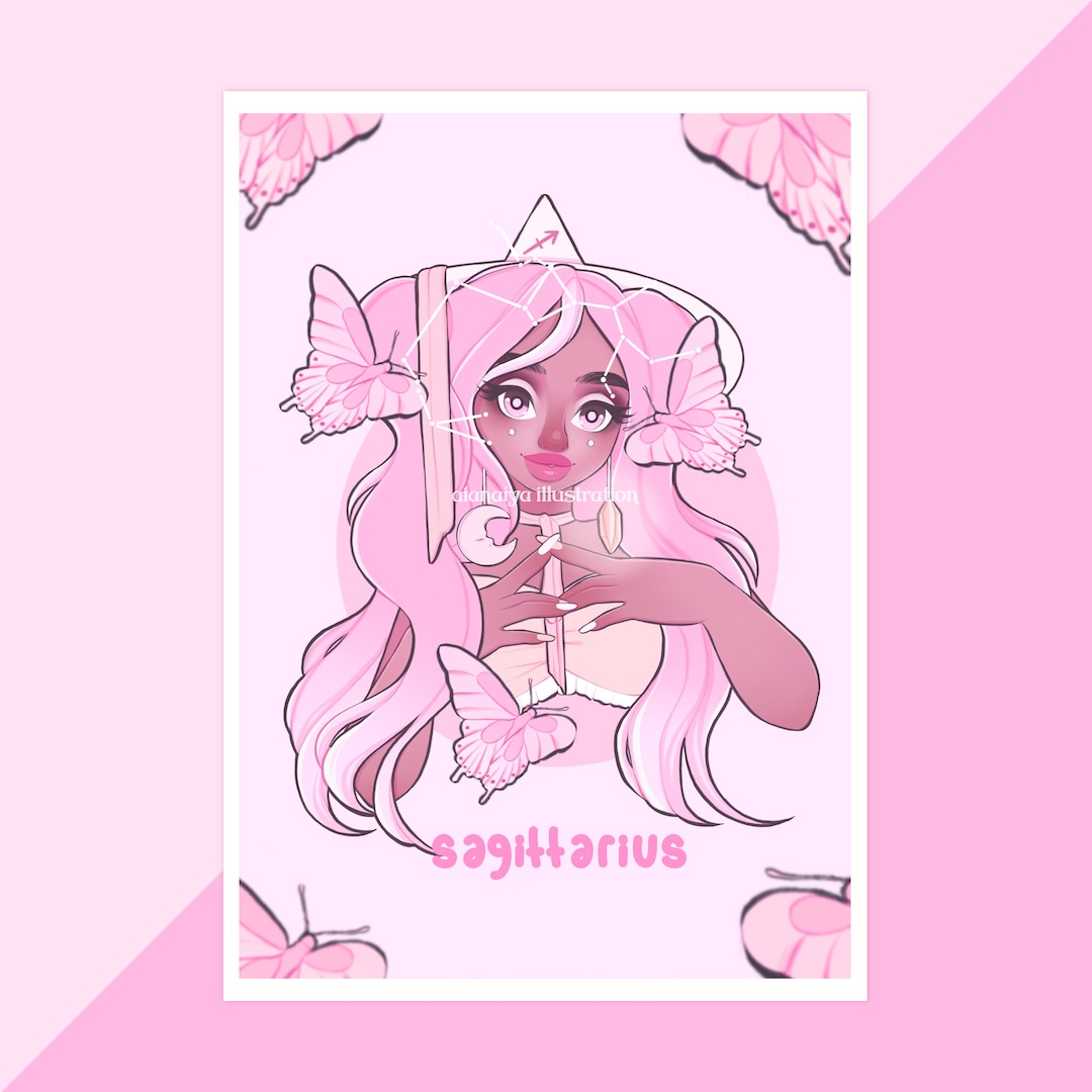 Sagittarius Zodiac Witch Pink Wall Art Print, Sagittarius Zodiac ...