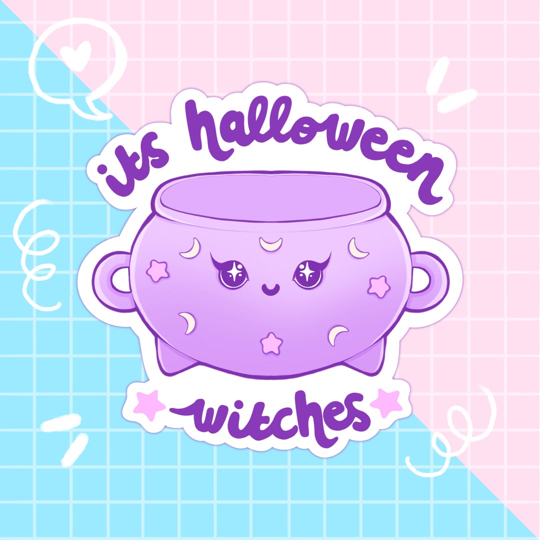 Halloween Cauldron Slogan Sticker, Writing Stickers, Cute Phrases ...