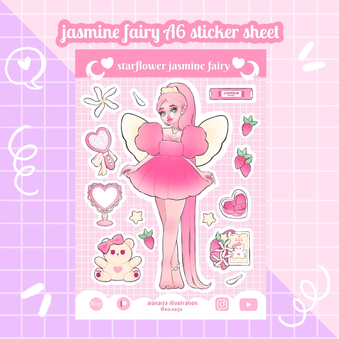 Pink Jasmine Trinkets Fairy Vinyl Sticker Sheet, Planner Stickers, Bujo ...
