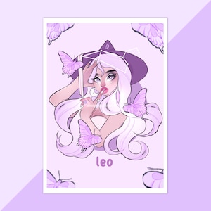 Leo Zodiac Witch Purple Wall Art Print, Star Sign Decor, Leo Gifts ...