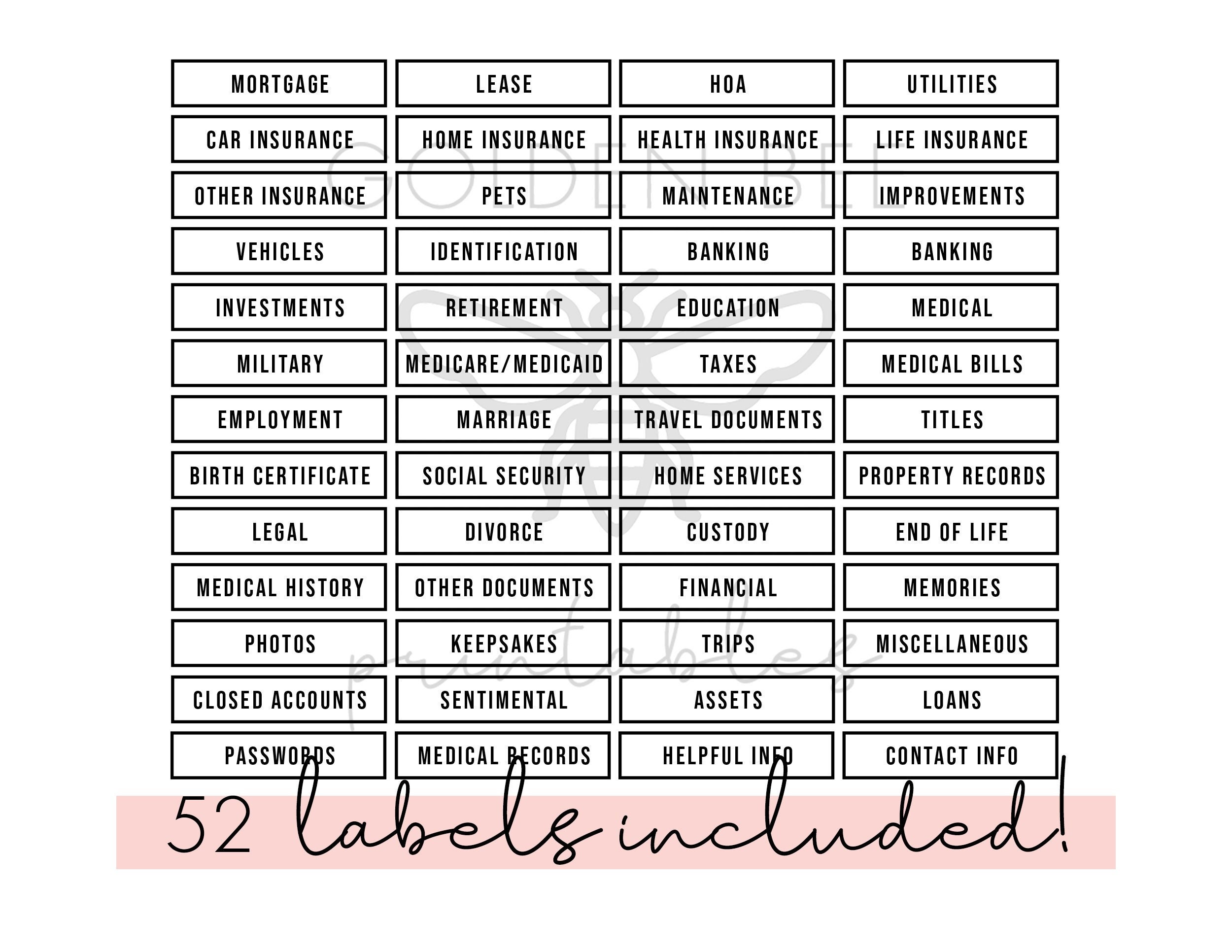 Document Box Tab Labels - INSTANT DOWNLOAD - Box of Records, Document ...