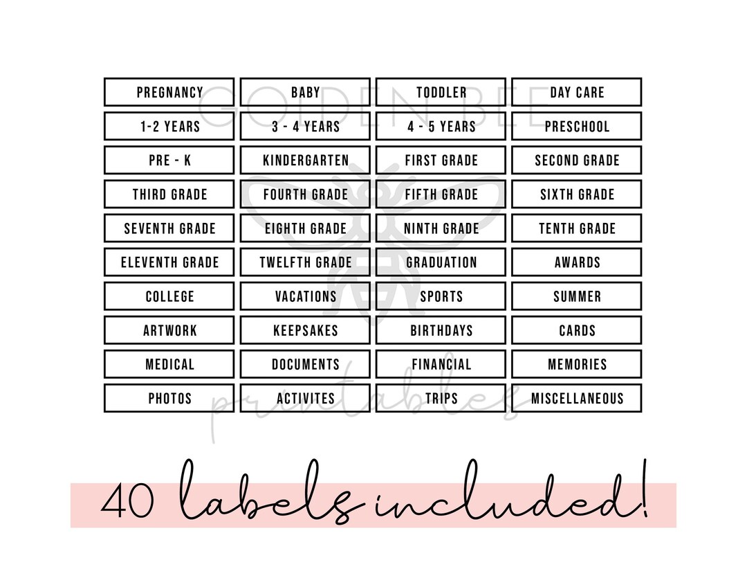 Memory Box Tab Labels INSTANT DOWNLOAD School File Box, Milestone Tote ...