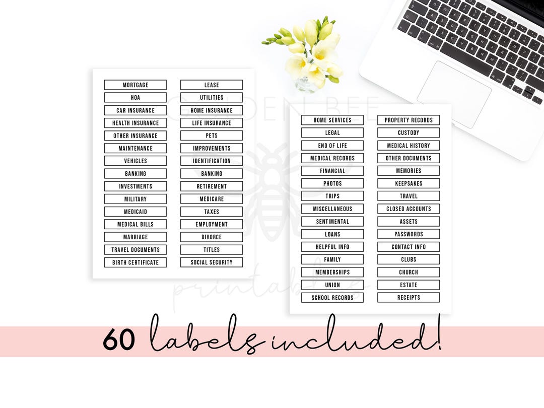 Document File Tab Labels – Home Organization for Avery Stickers (PDF ...