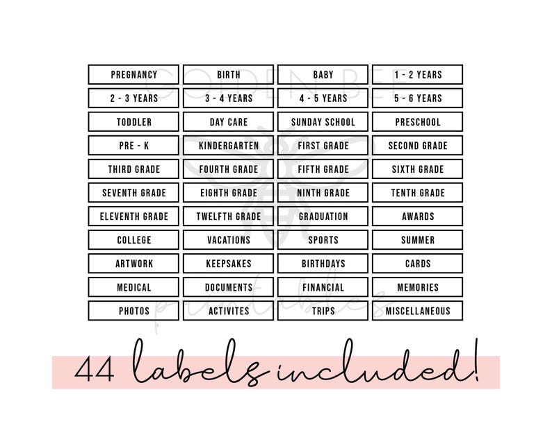 Memory Box Tab Labels – School Milestone Organizer (PDF File) - Etsy