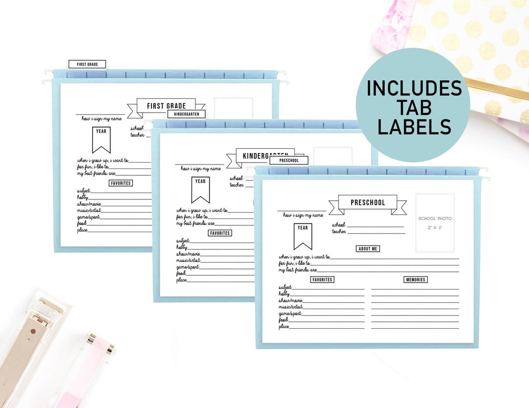 School Memory Box Printable Pages – K-12, File Labels (PDF Download) - Etsy