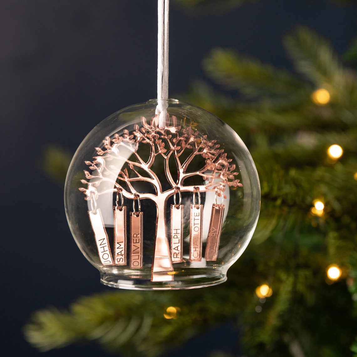 Personalised Family Tree Glass Dome Bauble - Etsy UK