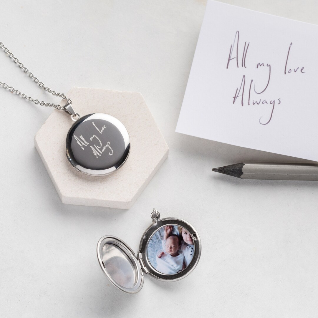 Engraved Handwriting Locket With Photo, Bespoke Handwriting Jewellery ...