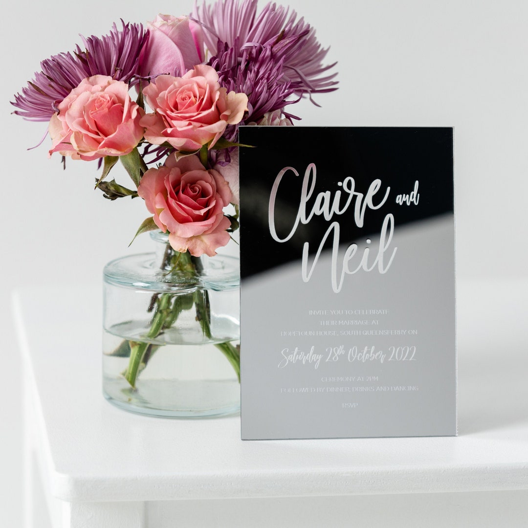 Classic Acrylic Wedding Invitations, Mirrored Invitations, Etched ...
