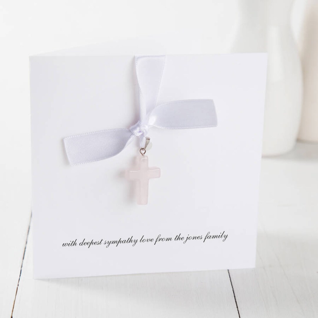 Rose Quartz Cross Sympathy Card, Custom Printed Card, Sending Love Best ...