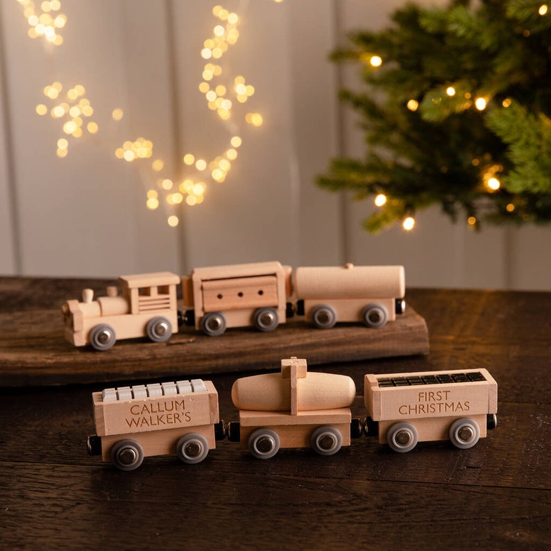 Personalised First Christmas Wooden Train Set Traditional - Etsy UK