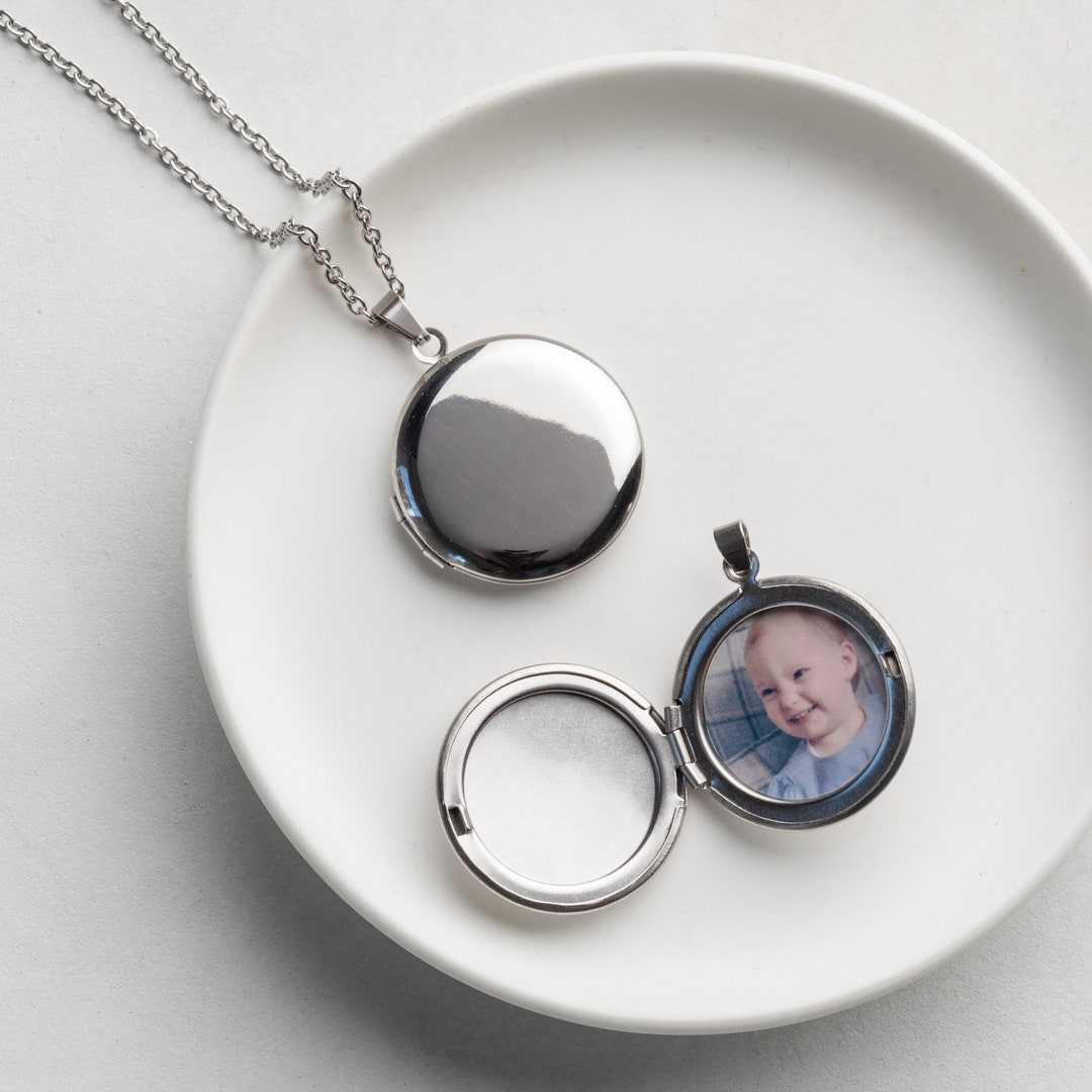 Plain Locket With Photo, Silver, Gold or Rose Circular Stainless Steel ...