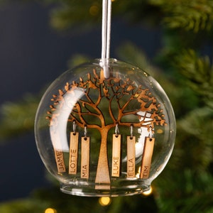 Personalised Wooden Family Tree Glass Dome Bauble Eco Family - Etsy