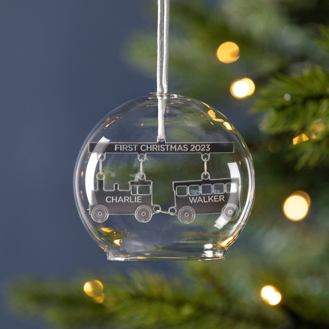 Personalised Christmas Train Glass Dome Bauble, First Christmas Train ...