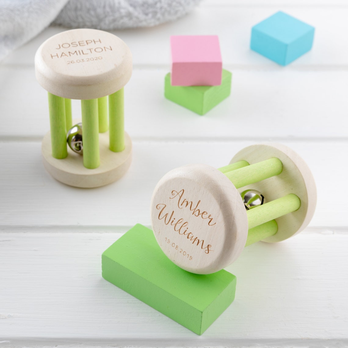 Personalised Wooden Baby Rattle Bell Toy - Etsy