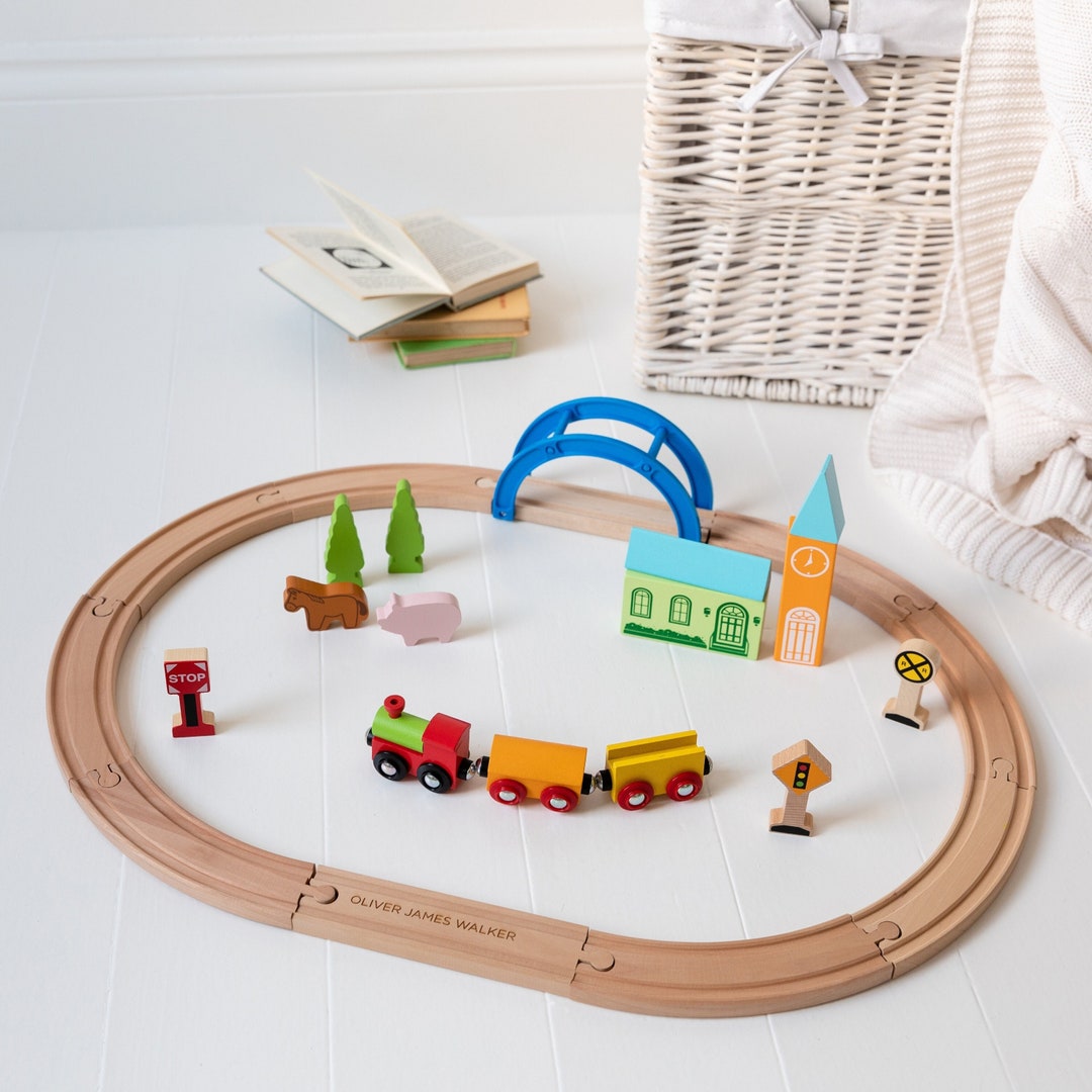 Personalised Wooden City and Countryside Train Set, Eco Toys ...