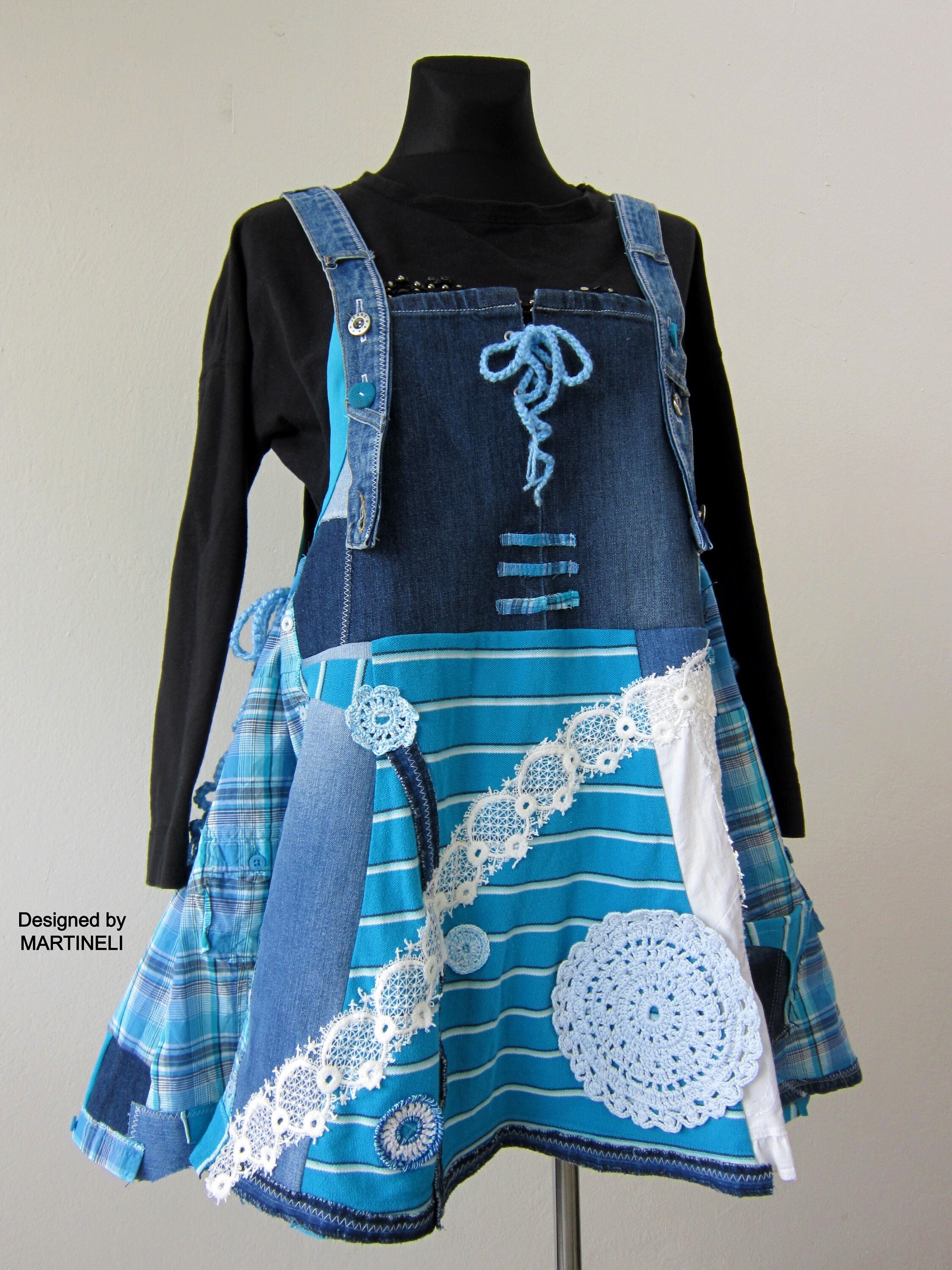 Plus Size Denim Jumper Dress 2XL Upcycled Denim Dungarees Dress for ...