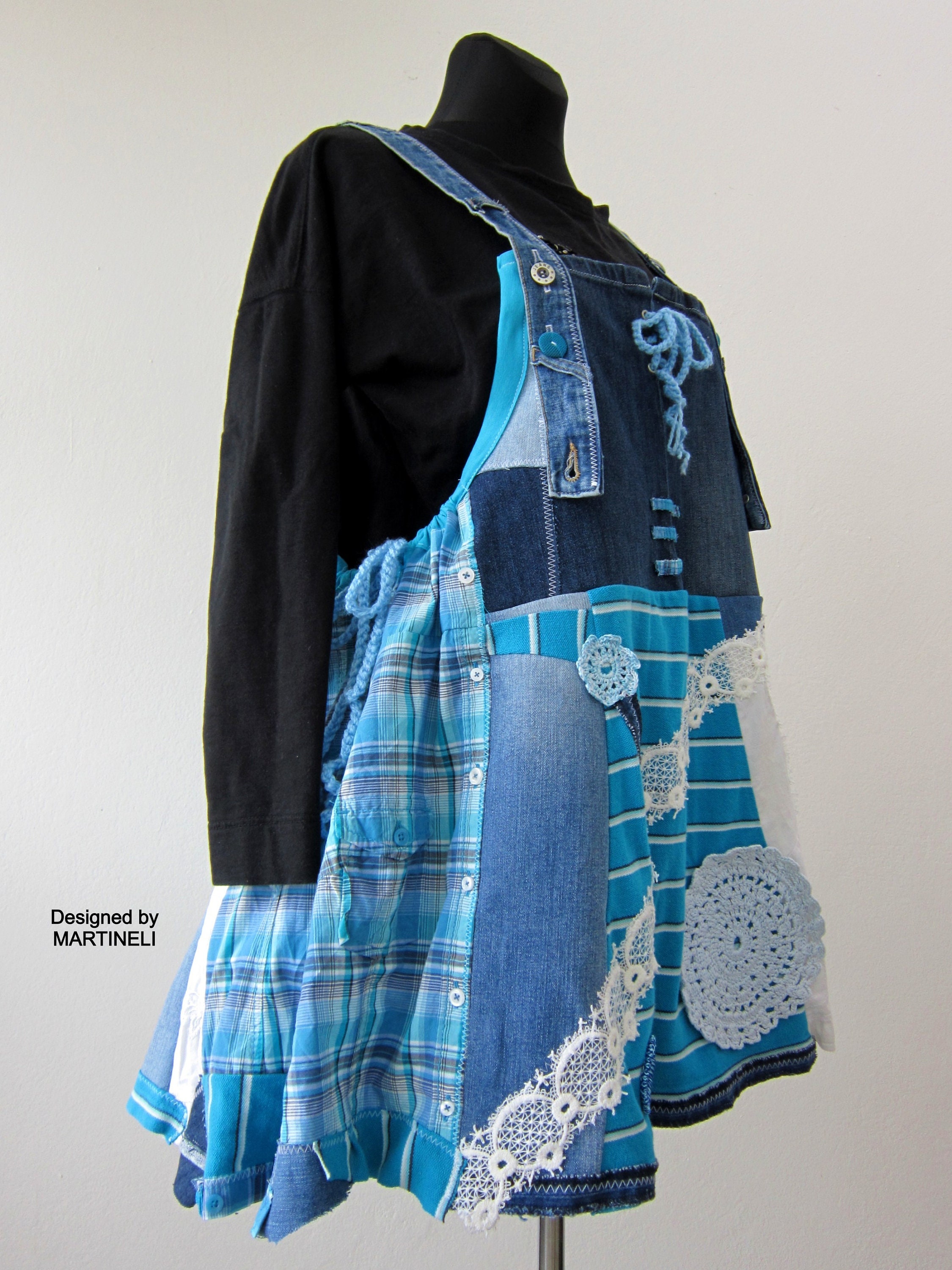 Plus Size Denim Jumper Dress 2XL Upcycled Denim Dungarees Dress for ...