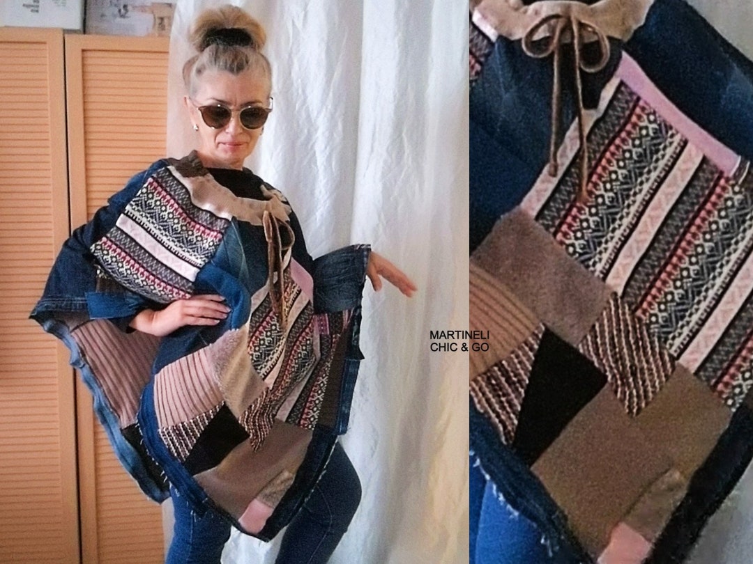Poncho in denim per donna S/XL Poncho in cotone patchwork - Etsy Italia