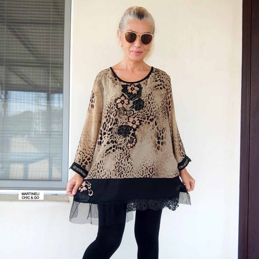 Leopard Chiffon Tunic: XL Boho Lace Mini Dress,elegant Animal Print ...