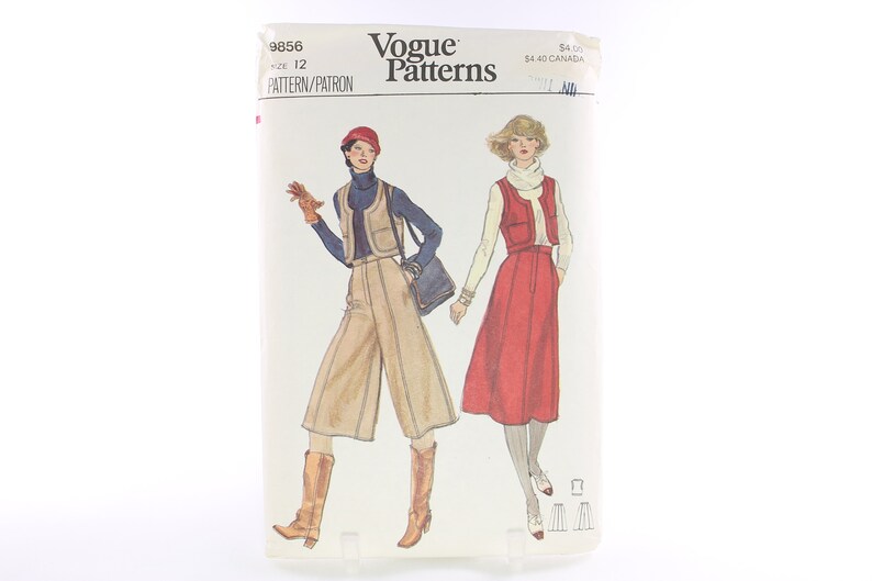 Sewing Pattern for Misses' Vest, Skirt and Culottes, Vogue Pattern 9856 ...