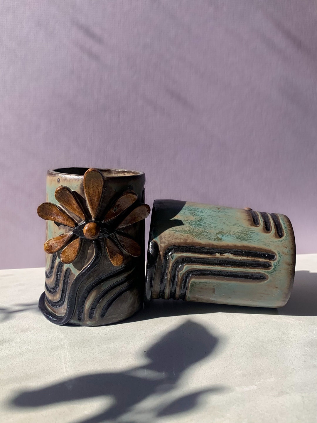 Handmade Pottery Ceramic Flower Mug 12oz - Etsy