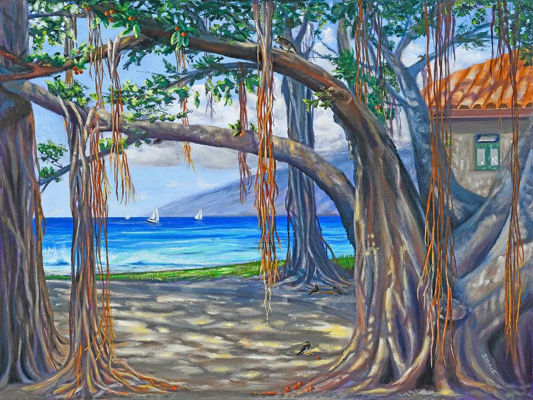Lahaina Banyan Tree Oil Painting: Maui Harbor Scene, Award Winner - Etsy