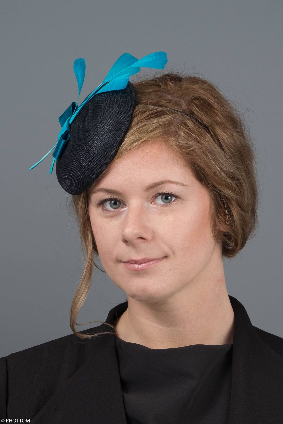 Tracy, Black and Turquoise Blue Cocktail Fascinator With Satin Bow and ...