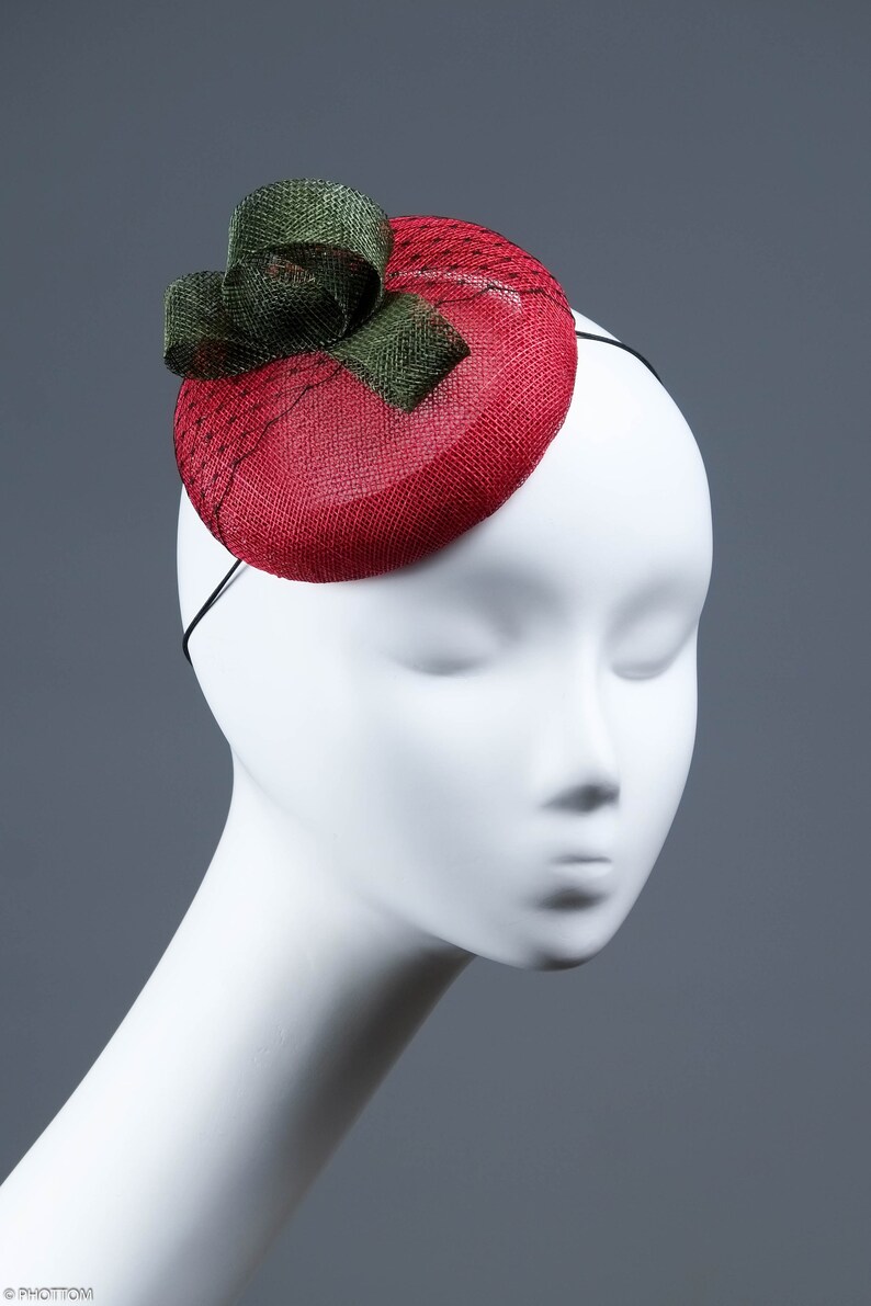 Scarlett, Deep Red Cocktail Fascinator With a Veil and a Loop, Formal ...