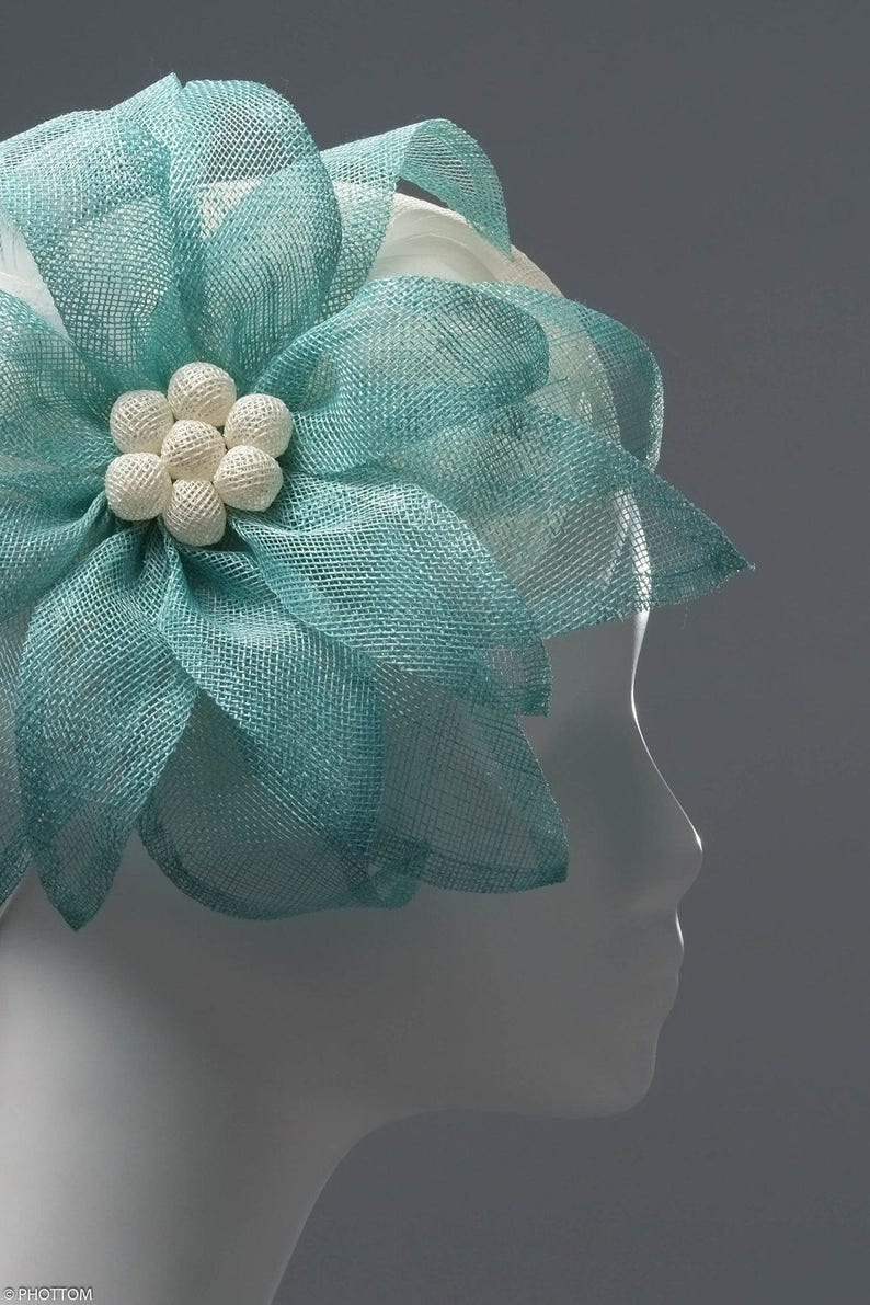 Romantic White and Aqua Fascinator With Feathers, Brides Headpiece ...