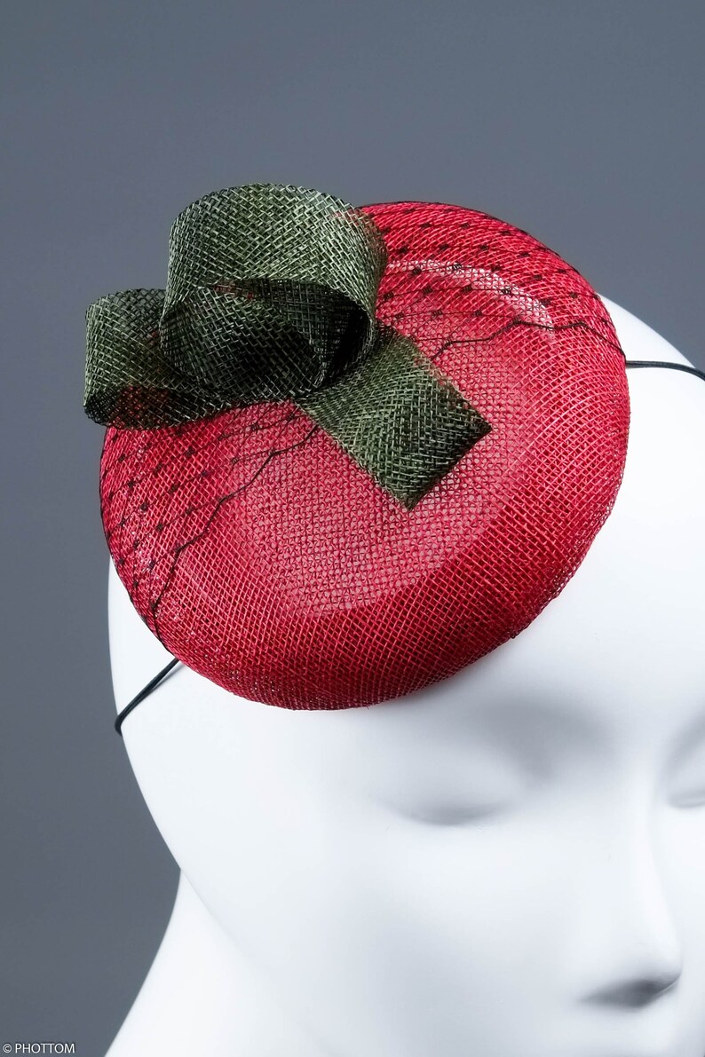 Scarlett, Deep Red Cocktail Fascinator With a Veil and a Loop, Formal ...