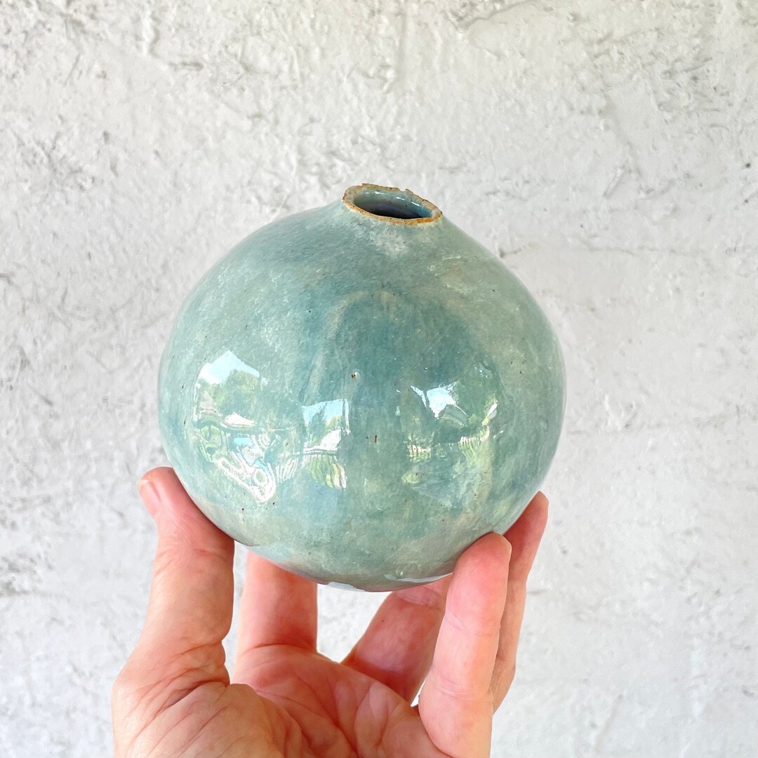 Mint Green Vase Orb Vase Handbuilt Vase Round Vase - Etsy