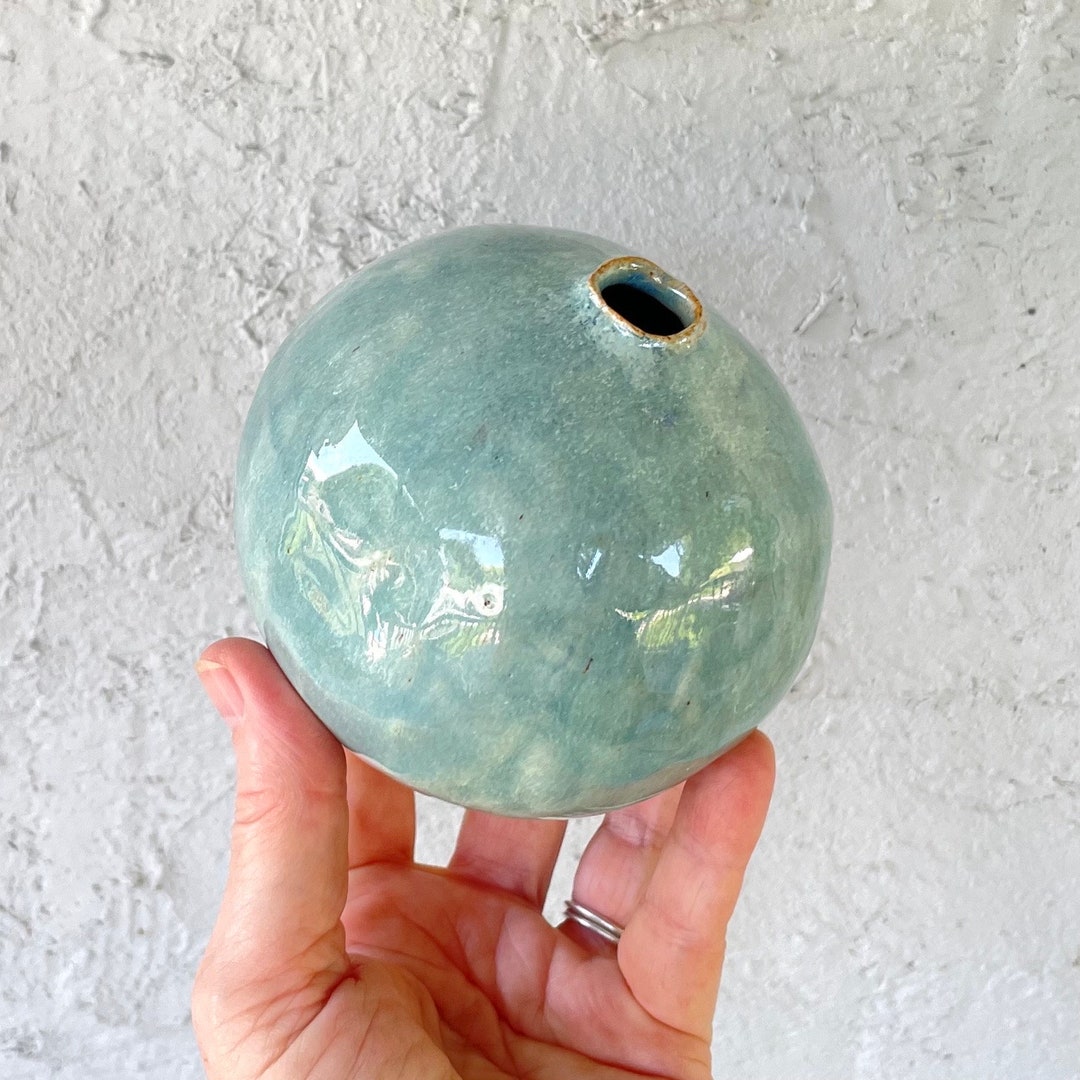 Mint Green Vase Orb Vase Handbuilt Vase Round Vase - Etsy