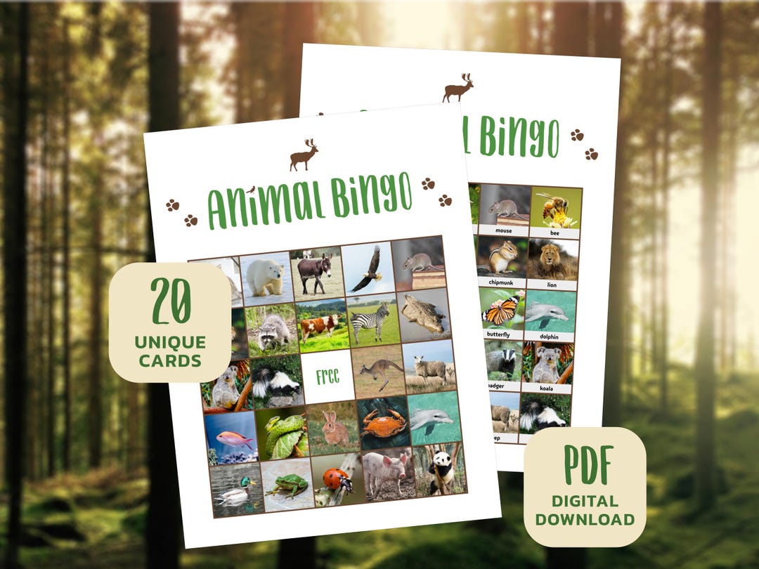Animal Bingo, 20 Printable Bingo Cards, for Wildlife Themed Birthday ...