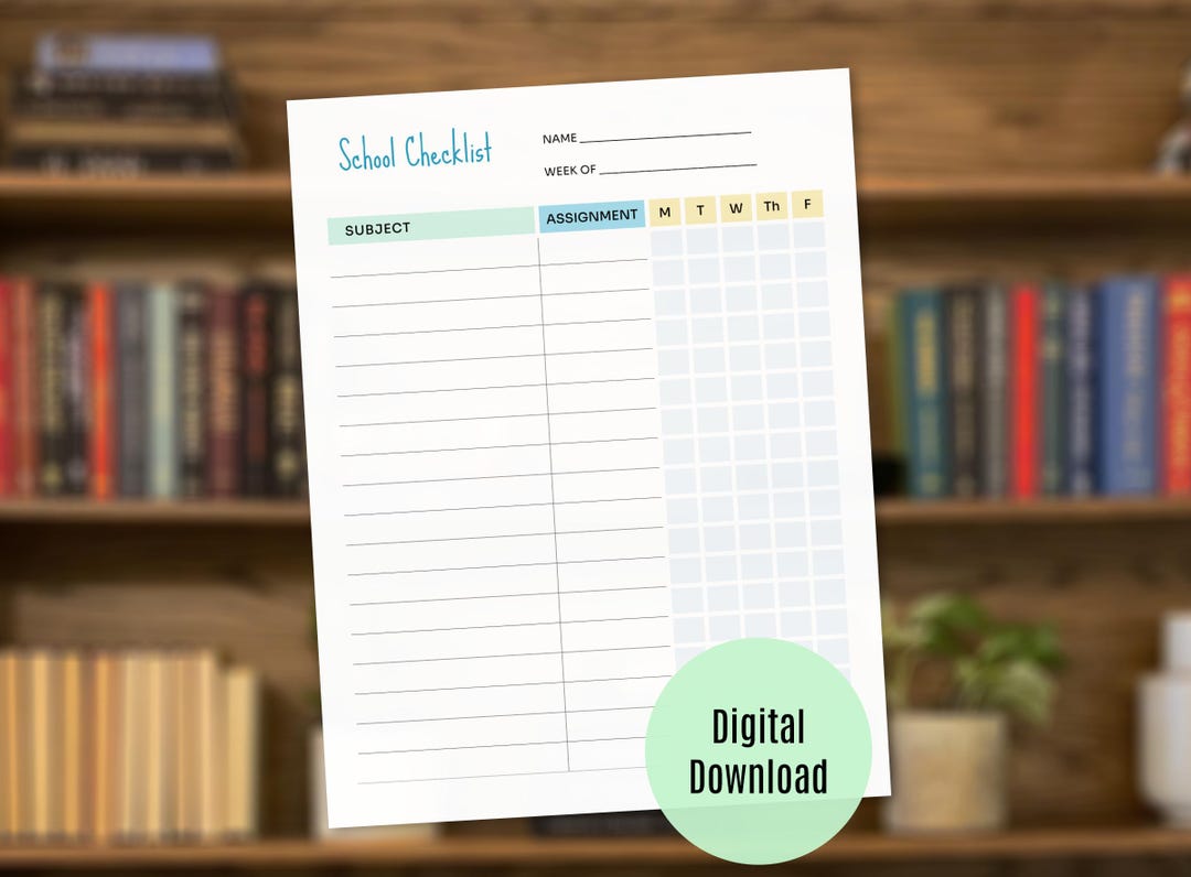 Weekly School Checklist Printable | Student Checklist for Homeschool ...